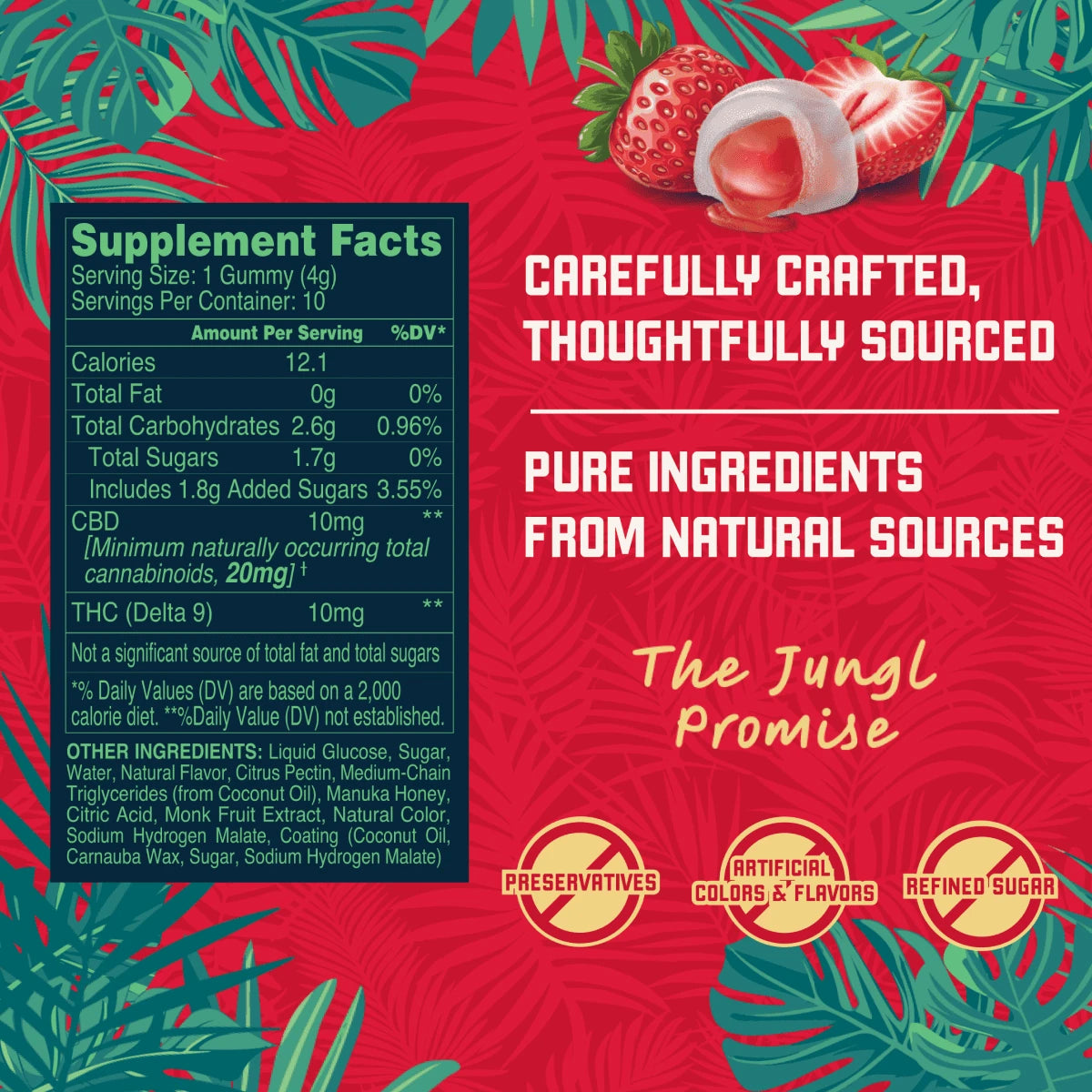 Strawberry THC Gummies Hybrid Blend With CBD Real Fruit JUNGL Strawberry THC Gummies Hybrid Blend With CBD Real Fruit JUNGL
